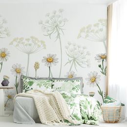 Bilderwelten Fototapete Schafgarbe und G&auml;nsebl&uuml;mchen Floral Aquarell - Wohnzimmer Schlafzimmer Esszimmer - Vliestapete nach Ma&szlig; inkl. Kleister oder selbstklebend