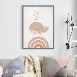Bild mit Rahmen Boho Wal und Regenbogen