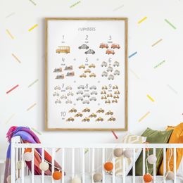 Bild mit Rahmen - Fahrzeug Zahlen - originell gelb modern Aquarell Auto Landmaschine & LKW Kinderzimmer Baby M&auml;dchen Jungen