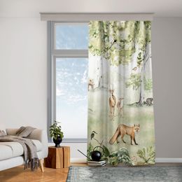 Bilderwelten Vorhang nach Ma&szlig; blickdicht Verdunkelung Wald modern Aquarell gr&uuml;n - Fr&uuml;hling im nordischen Wald - Berg Kinderzimmer Baby M&auml;dchen Jungen