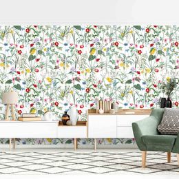 Bilderwelten Fototapete Wildblumen auf Wei&szlig; Wohnzimmer,Schlafzimmer Vliestapete inkl. Kleister oder selbstklebend