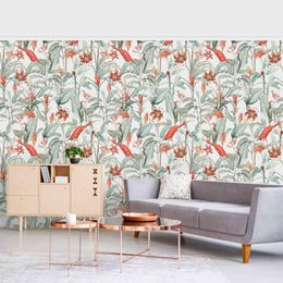 Bilderwelten Fototapete Tigerlilie und Kraniche in Botanik Wohnzimmer,Schlafzimmer Vliestapete inkl. Kleister oder selbstklebend