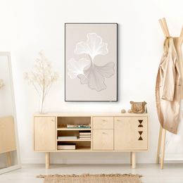 Bilderwelten Wechselbild Illustration Ginko Bl&auml;tter Beige