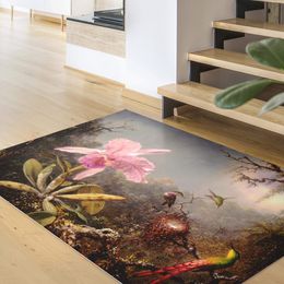 Bilderwelten Vinylteppich Vintage rosa Tiere Vinylmatte - Martin Johnson Heade - Orchidee und drei Kolibris - Orchidee K&uuml;che Badezimmer Flur