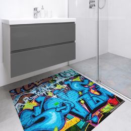 Vinylteppich - Colours of Graffiti - Motiv blau Steinoptik Beton Kinderzimmer