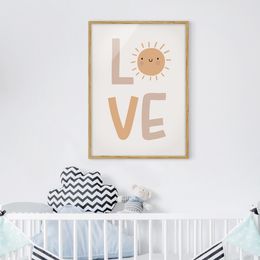 Bild mit Rahmen - Boho Love Sunshine - Spr&uuml;che beige Illustration inkl. Rahmung Spr&uuml;che Kinderzimmer Baby M&auml;dchen Jungen