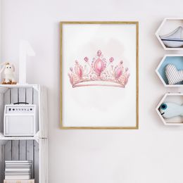 Bild mit Rahmen - Rosa Krone - originell rosa modern Aquarell Prinzessin Kinderzimmer Baby M&auml;dchen Jungen