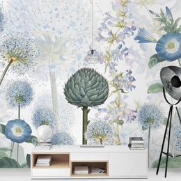 Bilderwelten Fototapete Blaue Alliumdolden im Wind Aquarell Floral - Wohnzimmer Schlafzimmer Esszimmer - Vliestapete nach Ma&szlig; inkl. Kleister oder selbstklebend