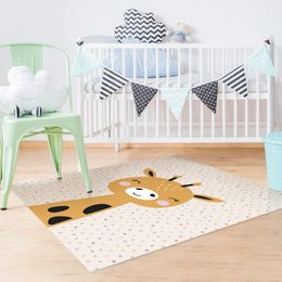 Vinylteppich - Baby Giraffe - Illustration gelb Tiere Vinylmatte Giraffen Kinderzimmer
