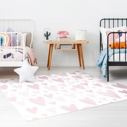 Bilderwelten Vinylteppich Illustration rosa Liebe Vinylmatte - Kleine und gro&szlig;e gezeichnete Rosa Herzen - Herz Kinderzimmer