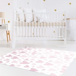 Vinylteppich - Kleine und gro&szlig;e gezeichnete Rosa Herzen - Illustration rosa Liebe Vinylmatte Herz Kinderzimmer