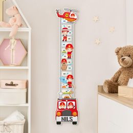Bilderwelten Kindermesslatte Holz personalisierter Text rot - Feuerwehr-Set mit Wunschname - Auto Landmaschine & LKW Kinderzimmer Baby M&auml;dchen Jungen