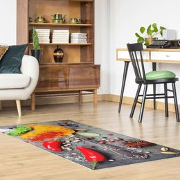 Bilderwelten Vinylteppich Orientalisch orange Kulinarisch Vinylmatte - L&ouml;ffel mit Gew&uuml;rzen - Gew&uuml;rze & Kr&auml;uter K&uuml;che Badezimmer Flur