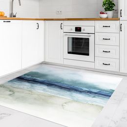 Bilderwelten Vinylteppich Abstrakt blau Strand Aquarell - Mariner Nebel I - Landschaft K&uuml;che Badezimmer Flur