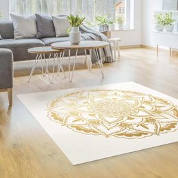 Bilderwelten Vinylteppich Mandala Blume gold wei&szlig;