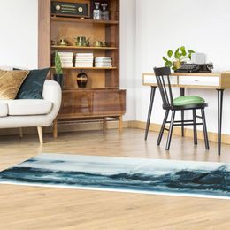 Bilderwelten Vinylteppich Abstrakt petrol originell Aquarell - Meeresstr&ouml;mung I - Deko K&uuml;che Badezimmer Flur