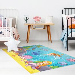 Vinylteppich - Meerjungfrau - Unterwasserwelt - Illustration bunt Tiere Vinylmatte Meerjungfrau Kinderzimmer