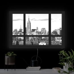Bilderwelten LED-Wechselbild Fensterblick New York Skyline schwarz wei&szlig;