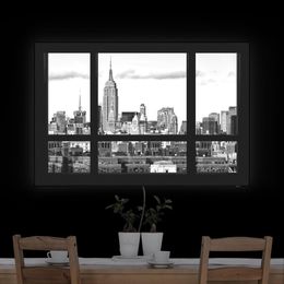 LED-Wechselbild Fensterblick New York Skyline schwarz wei&szlig;