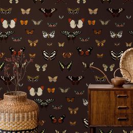 Bilderwelten Fototapete Vintage Schmetterlinge Dunkelrot Bordeaux K&uuml;chentapete - K&uuml;che romantisch modern Wohnzimmer Schlafzimmer selbstklebend Vlies Muster Retro