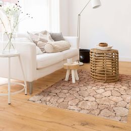 Bilderwelten Vinylteppich Shabby braun 3D-Effekt - Apulia Stone Wall - Alte Steinmauer aus gro&szlig;en Steinen - Beton K&uuml;che Badezimmer Flur