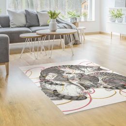 Bilderwelten Vinylteppich Illustration grau Tiere Vinylmatte - Illustration Graue Katzen Malerei - Katze Kinderzimmer