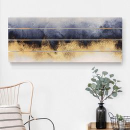 Bilderwelten Holzbild originell gold Abstrakt Aquarell - Wolkenhimmel mit Gold - Deko Wohnzimmer Schlafzimmer