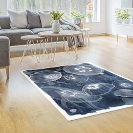 Vinylteppich - Mondmedusen II - maritim blau Tiere Aquarell Deko K&uuml;che Badezimmer Flur