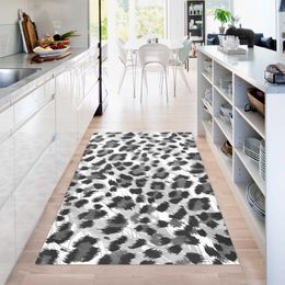 Vinylteppich - Leomuster mit Aquarellstruktur in Grau - modern grau Tiere Aquarell Katze K&uuml;che Badezimmer Flur