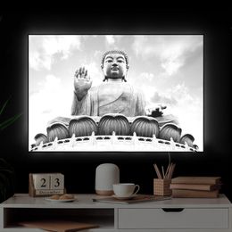 LED-Wechselbild Gro&szlig;er Buddha Schwarz-Wei&szlig;