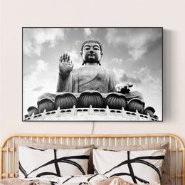 Bilderwelten LED-Wechselbild Gro&szlig;er Buddha Schwarz-Wei&szlig;