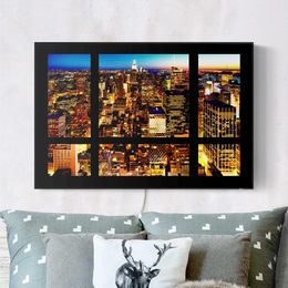Bilderwelten LED-Wechselbild Fensterblick New York bei Nacht