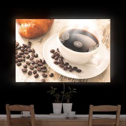 LED-Wechselbild Dampfende Kaffeetasse mit Kaffeebohnen