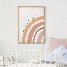 Bild mit Rahmen - Boho Regenbogen - You are loved - Spr&uuml;che beige Illustration inkl. Rahmung Regenbogen Kinderzimmer Baby M&auml;dchen Jungen