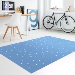 Vinylteppich - Gezeichnete Wei&szlig;e Kreuze auf Blau - Illustration blau Vinylmatte Deko Kinderzimmer