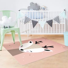 Bilderwelten Vinylteppich Illustration rosa Tiere Vinylmatte - Gl&uuml;ckliches Reh - Hirsch Kinderzimmer