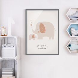 Bild mit Rahmen Boho Elefantenmama mit Baby