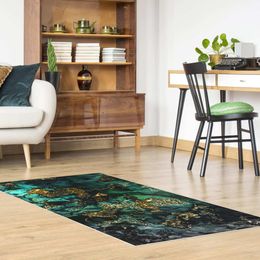 Vinylteppich - Goldene Meeres-Inseln Abstrakt - Abstrakt schwarz originell Vinylmatte Landschaft K&uuml;che Badezimmer Flur