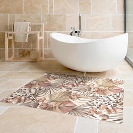 Bilderwelten Vinylteppich Tropisch gr&uuml;n Aquarell - Beige Palmenbl&auml;tter - Pflanzen K&uuml;che Badezimmer Flur