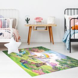 Vinylteppich - Animal Club International - Zauberwald mit Einhorn - Illustration bunt Tiere Vinylmatte Regenbogen Kinderzimmer