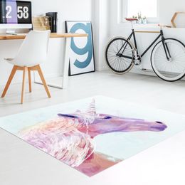 Vinylteppich - Mystisches Einhorn I - Illustration rosa Tiere Aquarell Einhorn Kinderzimmer