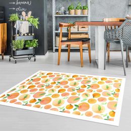 Bilderwelten Vinylteppich Aquarell Orangen mit Bl&auml;ttern in wei&szlig;em Rahmen