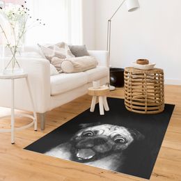Bilderwelten Vinylteppich Pop Art schwarz Tiere Aquarell - Illustration Hund Mops Malerei auf Schwarz Wei&szlig; - Hund K&uuml;che Badezimmer Flur