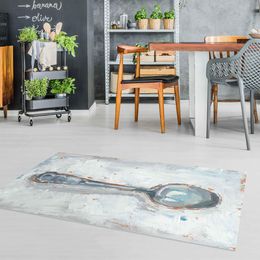 Vinylteppich - Impressionistisches Besteck - L&ouml;ffel - Landhaus grau Kulinarisch Vinylmatte Deko K&uuml;che Badezimmer Flur