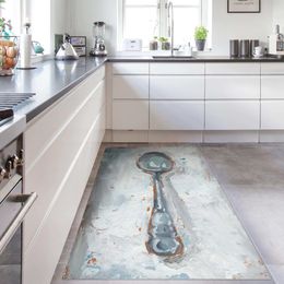 Vinylteppich - Impressionistisches Besteck - L&ouml;ffel - Landhaus grau Kulinarisch Vinylmatte Deko K&uuml;che Badezimmer Flur