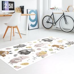 Bilderwelten Vinylteppich Illustration pastell Tiere Vinylmatte - Skandinavische Tierfamilien umarmen sich - Deko Kinderzimmer