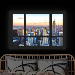 LED-Wechselbild Fensterausblick - Sonnenaufgang New York