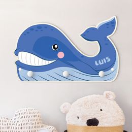 Bilderwelten Kindergarderobe blau Tiere Digital Art texto personalizado - Dicker Wal mit Wunschname - Fische Kinderzimmer Flur