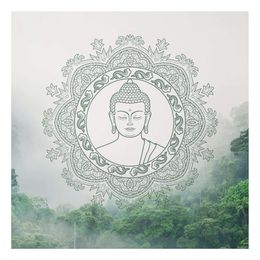 Bilderwelten Alu-Dibond Outdoor Bild Buddha Mandala im Nebel