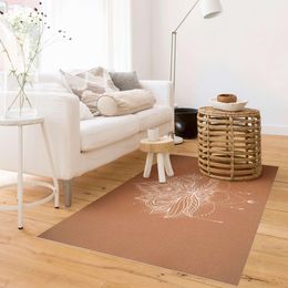 Vinylteppich - Boho Lotusbl&uuml;te wei&szlig; Korkoptik - Orientalisch braun Spirituell Vinylmatte Meditation K&uuml;che Badezimmer Flur